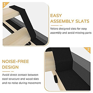 SWISH WEAVERS Queen Size Platform Bed Frame with Headboard, Upholstered Bedframe with Wingback / 12 Solid Wooden Slats/No Box Spring Needed/Noise-Free/Easy Assembly, Light Gray