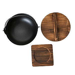 Urban Tokyo Sukiyaki Tetsu Nabe Pot with Wooden Lid and Tray Japanese Style Nabemono Hot Pot Hiking Stove Pan Stockpot Wok for Outdoor Aluminum Alloy