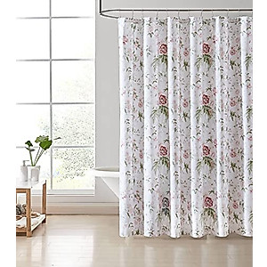 Laura Ashley Home - Shower Curtain, Stylish Cotton Bathroom Decor, Elegant Floral Home Decor (Breezy Floral Pink, 72" x 72")