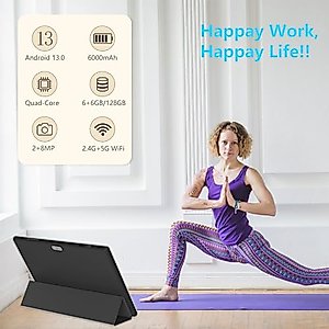 2024 Newest Android 13 Tablet with Keyboard 10 Inch 2 in 1 Tablets, 12GB RAM 128GB ROM 1TB Expand, Quad-Core 2.0GHz CPU Tablet PC, 5G WiFi 6 BT 5.0, 8MP Camera, Google Certified Tableta