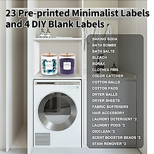 TIPGO Glass Jars for Laundry Room Organization, Laundry Pods Container with 27 Labels, Detergent Holder with Bamboo Lid, Cute Storage Jars (Set of 1)