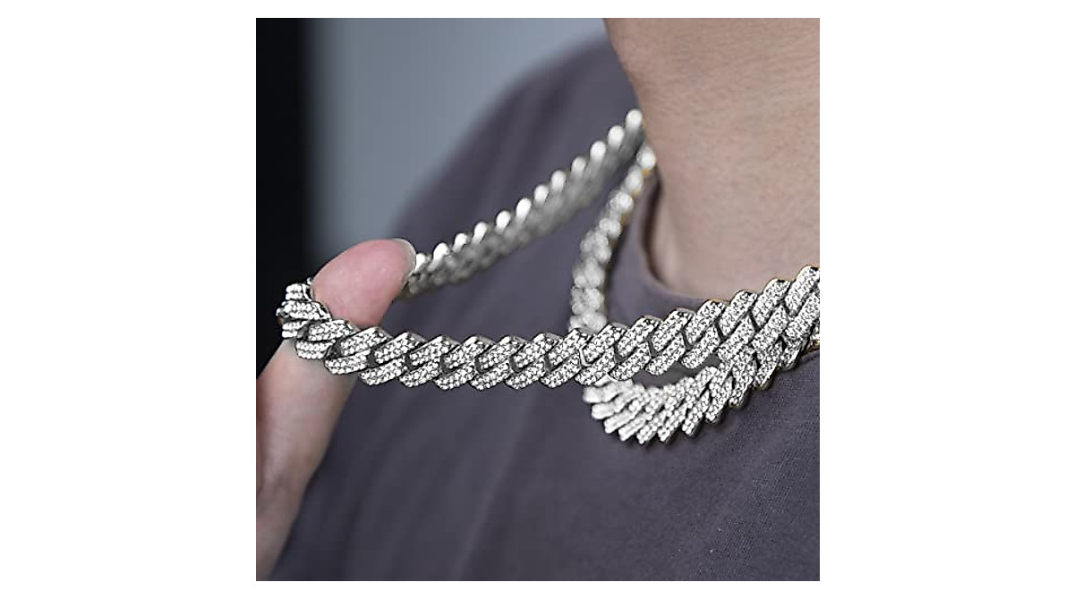 nkjegol Cuban Chain Necklaces Silver/Gold Cuban Link Chains Mens Iced ...