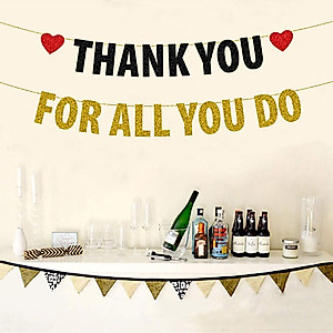 Thank You for All You Do Banner Black & Gold Glitter Staff/Employee/Teacher/Doctor/Nurse/Pastor Appreciation Bunting Banner Party Decorations