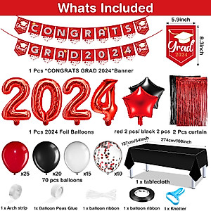 BBTO Graduation Decorations 2024 Graduation Party Supplies Congrats Grad Banner Confetti Star Balloons Foil Fringe Curtain Tablecloth for College High School Grad Decor (Red, Black)