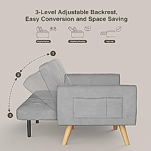 Gizoon 70.9" Sleeper Sofa Chair Bed, Futon Couch, Mid Century Modern Loveseat, Sectional Couches for Living Room, Bedroom, Apart, Office, 3-Level Adjustable Backrest, Light Gray