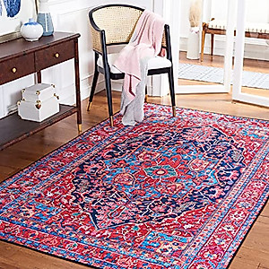 SAFAVIEH Tucson Collection Machine Washable Slip Resistant 8' x 10' Navy/Red TSN121N Oriental Medallion Living Room Dining Bedroom Area Rug