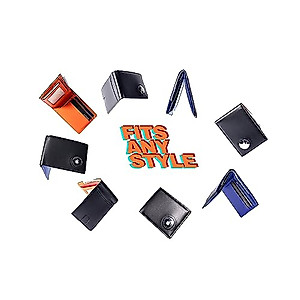 Mens Wallet with AirTag Holder, Slim Genuine Leather Bifold AirTag Wallet with Money Pocket, RFID Blocking, 9 Card Slots, Bill Divider, ID Window (Black & Orange)