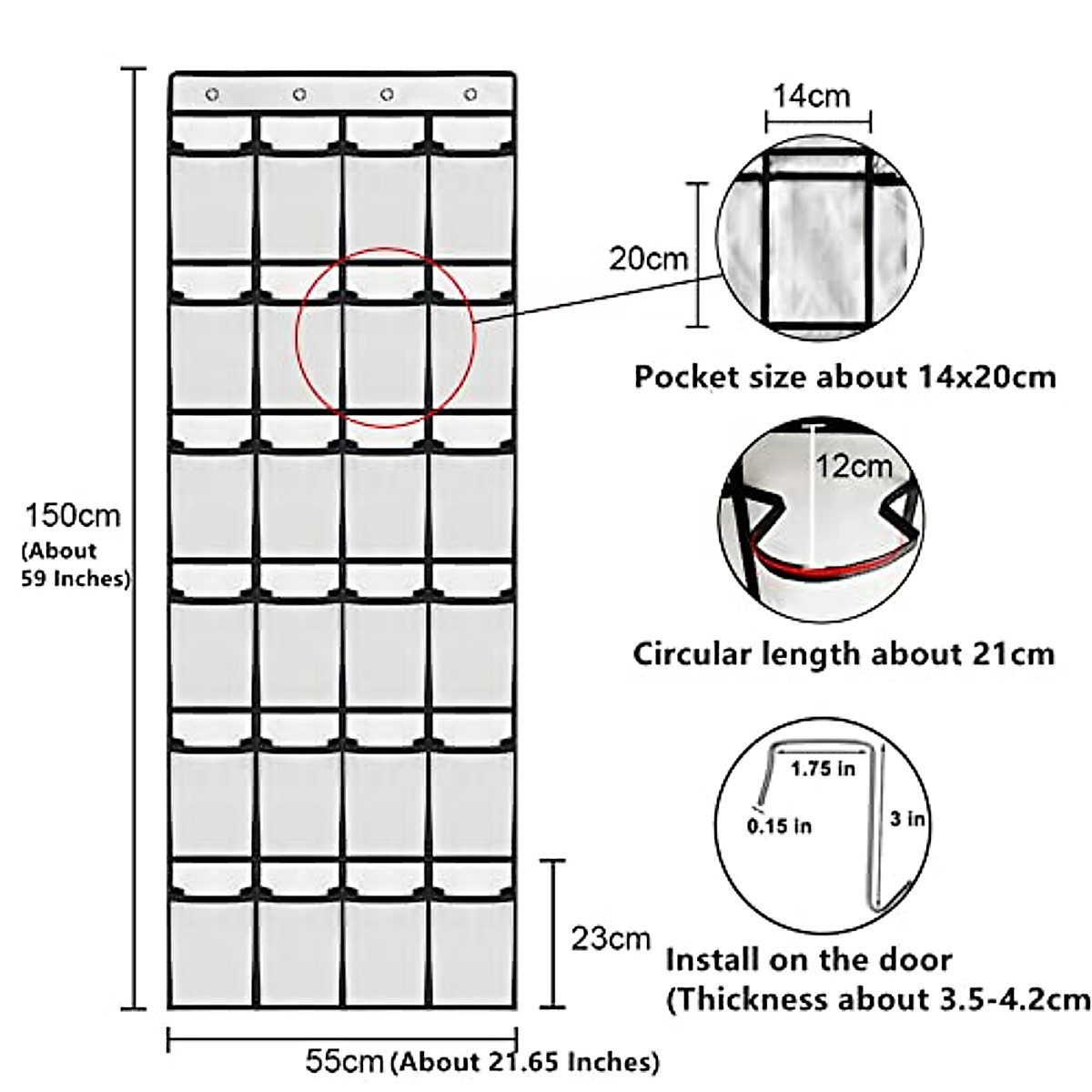 24 Pocket OTD Shoes Organizers Hanging Over The Door Shoes Rack Hanging Closet Storage Bag with 24 Large Mesh Pockets (Black)