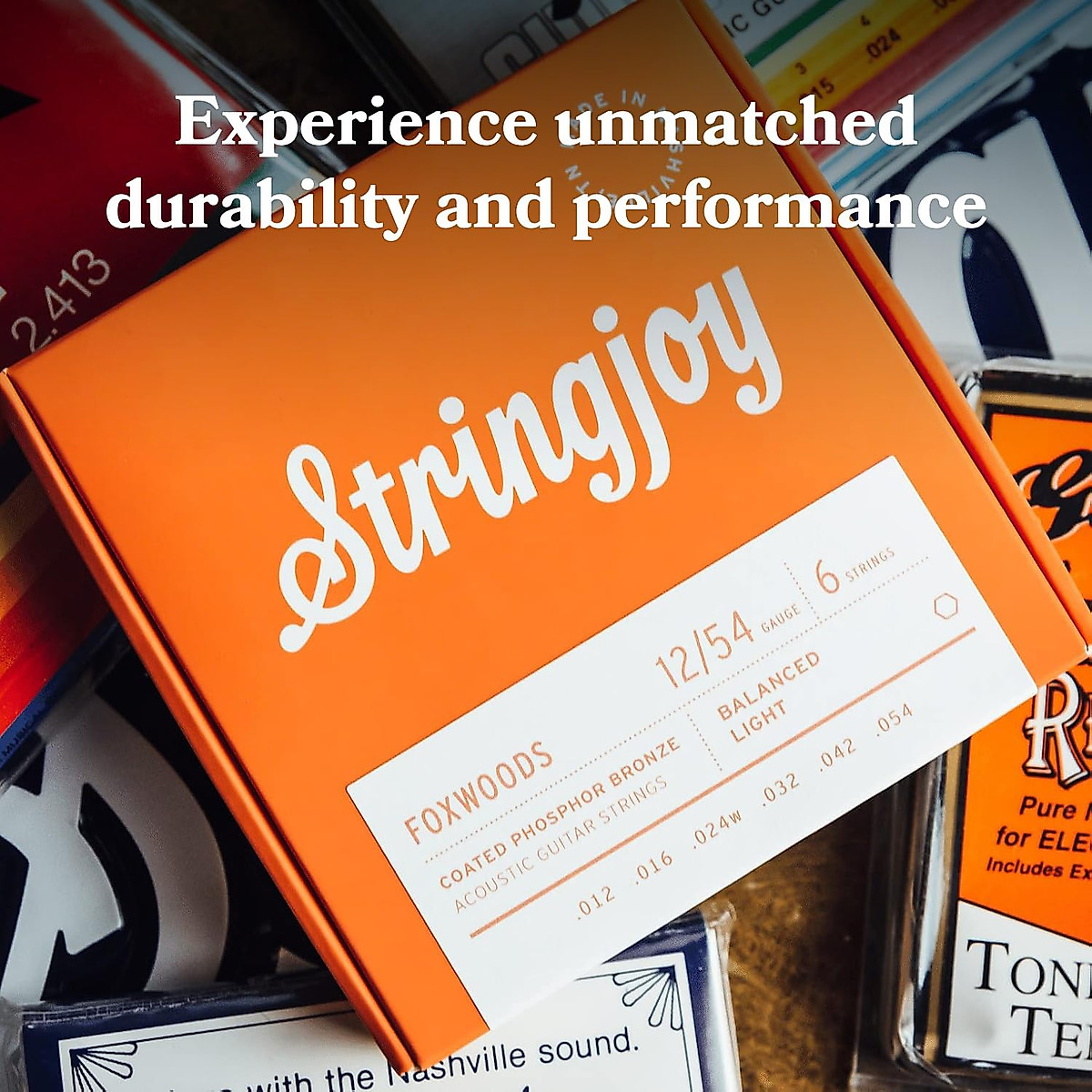 Stringjoy FW1254 Foxwoods Coated Phosphor Bronze Acoustic Guitar Strings 12-54 Light Gauge, Long-Lasting Tone, Smooth Playability, Acoustic Guitar Strings 6 String Set, Premium Guitar Accessories