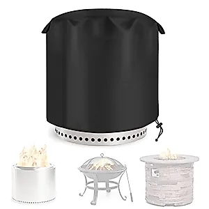 SELUGOVE Fire Pit Cover Round for Solo Stove Yukon Waterproof Winter Indoor Outdoor 32"Dia x 18.5"H 600D Polyester Anti-Crack Heavy Duty - Black,Solo Stove Yukon Cover
