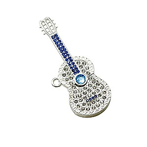 Civetman 64GB Crystal Guitar Style USB2.0 Flash Drives Cute Memory Stick Thumb with Necklace - Blue