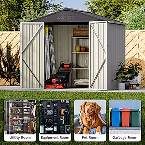 Patiolife Outdoor Storage Shed 8x6 FT, Lockable Metal Shed for Bike and Tools,Large Storage House for Garden and Backyard, White