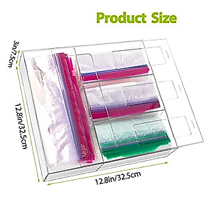 Xverycan Acrylic Ziplock Bag Storage Organizer, Clear Food Baggie Organizer Dispenser for Kitchen Drawer, Gallon, Quart, Sandwich, Snack, Freezer, Slider Bags (Drag to Open)
