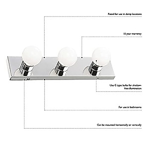 Design House 500942 6 Strip Light Contemporary Dimmable for Bathroom, Bedroom, Makeup Vanity, Polished Chrome