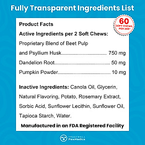 PawMedica Dog Anal Gland Chews to Stop Scoot for Dogs - Anal Gland Dog Constipation Relief - Recommended Dog AnalGland Support Chews Fiber - Fiber Supplement for Dogs (60 Dog Pumpkin Chews)