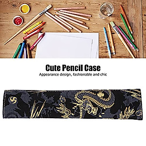 Fabric Single Pen Case Light Weight Bronzing Cotton Pen Case for Pen Pencils School Students(Black Dragon)
