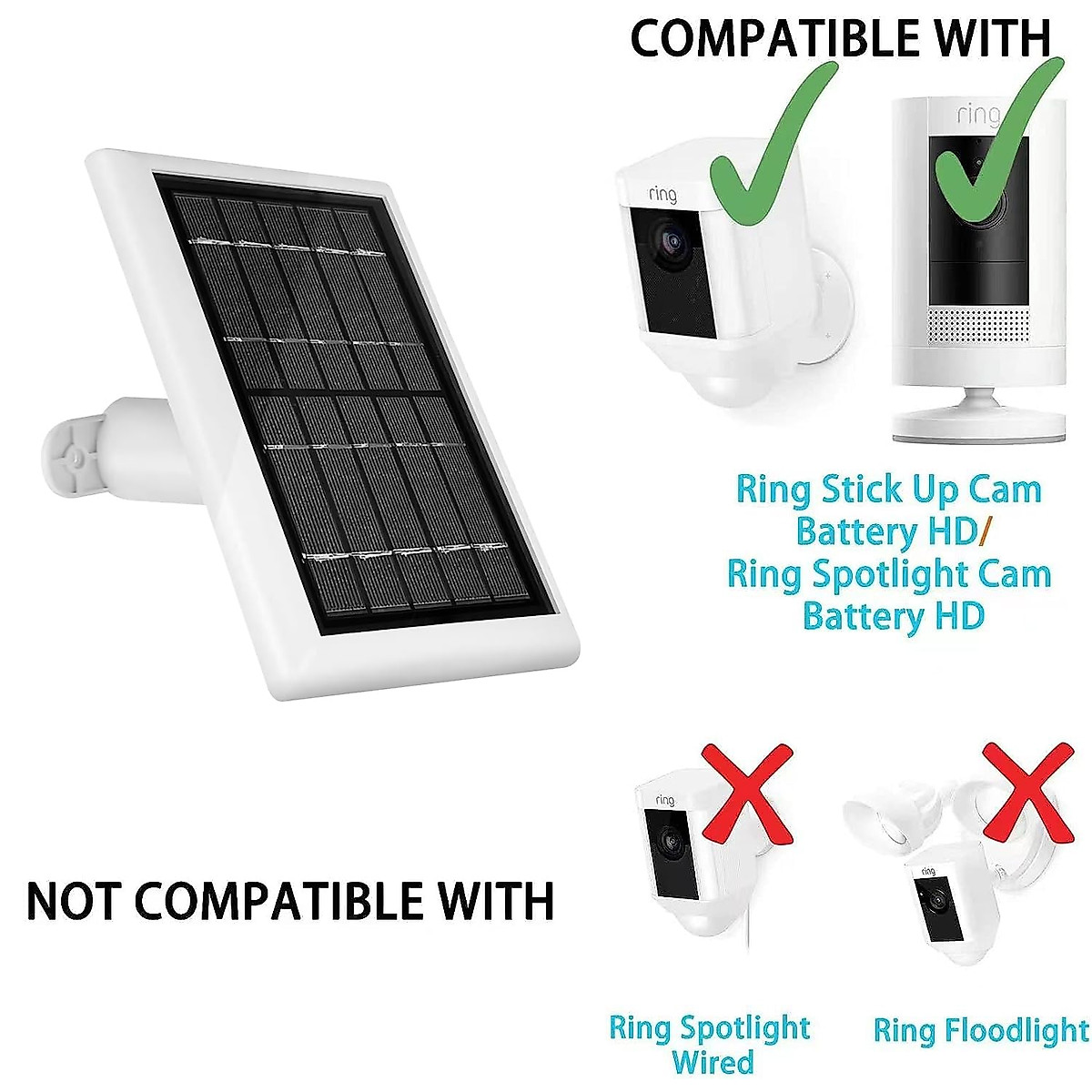 Ring Camera Solar Panel Charger,5W Solar Panels for Ring Stick Up Cam/Ring Spotlight Cam Battery/Spotlight Cam Plus/Spotlight Cam Pro/Outdoor Wireless Security Camera (1, White)