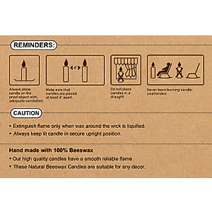 Hyoola 6" Beeswax Taper Candles - 6 Hour Burn Time - White Beeswax Candles - 4 Pack