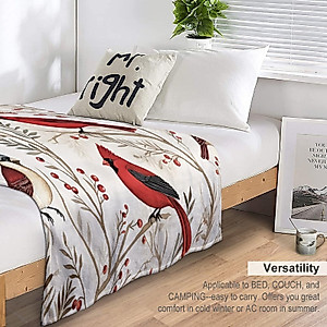 MaSiledy Red Birds Pine Cones Berry Winter Holiday Blanket Cardinal Red Birds Throw Blanket for Couch 60"x80" Throw Blankets Flannel Blanket Home Decor for Bed Couch Chair Living Room for Adults