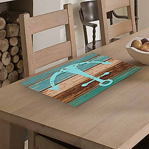 Beabes Nautical Anchor Dish Drying Mat, Rustic Wood Anchor Coral Starfish Ocean Marine Drying Mat for Kitchen Counter 18x24 Inches Quick Drying Foldable Mat