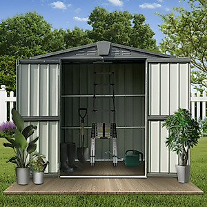 5.7x3 FT Outdoor Storage Shed, Lockable Galvanized Steel Garden Shed Storage Cabinet, Metal Waterproof Tool Sheds for Backyard Garden Patio Lawn (Grey, 5.7x3 ft)