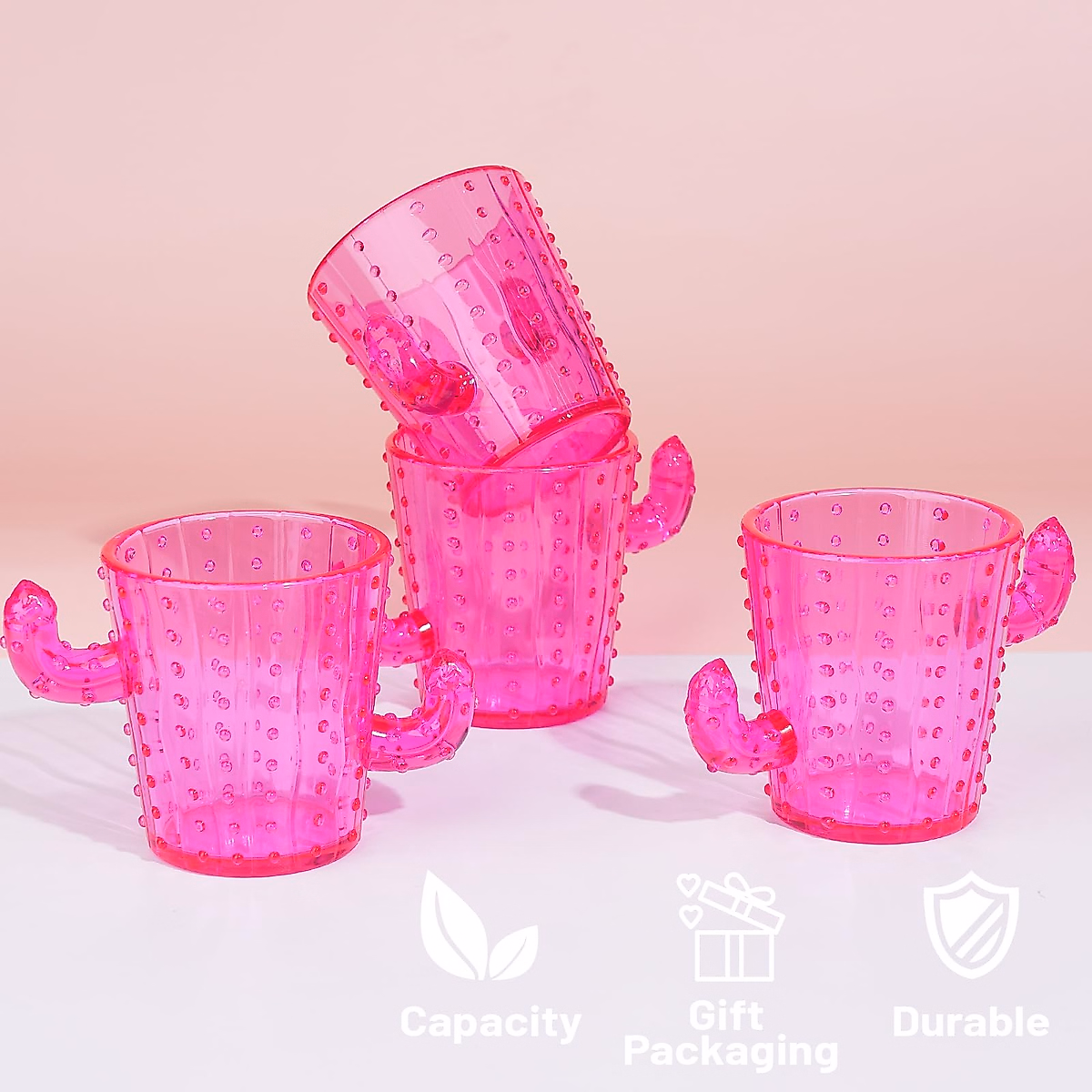 ZZYFGH Plastic Cactus Shot Glasses(Set of 12), 2 Oz Pink Cute Cactus Tequila Glasses for Western, Bachelorette, Cinco de Mayo, Tequila, Fiesta Themed Party Supplies