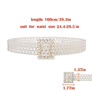 CHIC DIARY Women Bridal Pearl Belt White Beaded Elastic Crystal Rhinestone Waist Belt for Wedding Dress Belt (style 3)