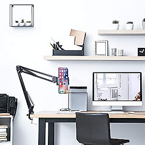 Cell Phone Holder, Phone Clip Holder Clamp for Desk,Universal Phone Stand Holder Mount Flexible 360° Rotation,Long Arm Bracket for 3.5-6.5in Phones Mobile Stand for Bed, Office, Kitchen