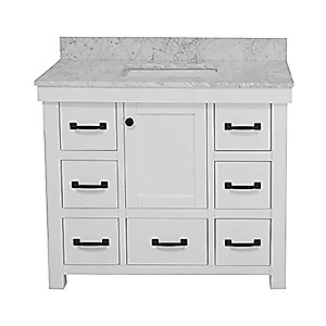 Tuscany 42-inch Bathroom Vanity (Carrara/White): Includes White Cabinet with Authentic Italian Carrara Marble Countertop and White Ceramic Sink