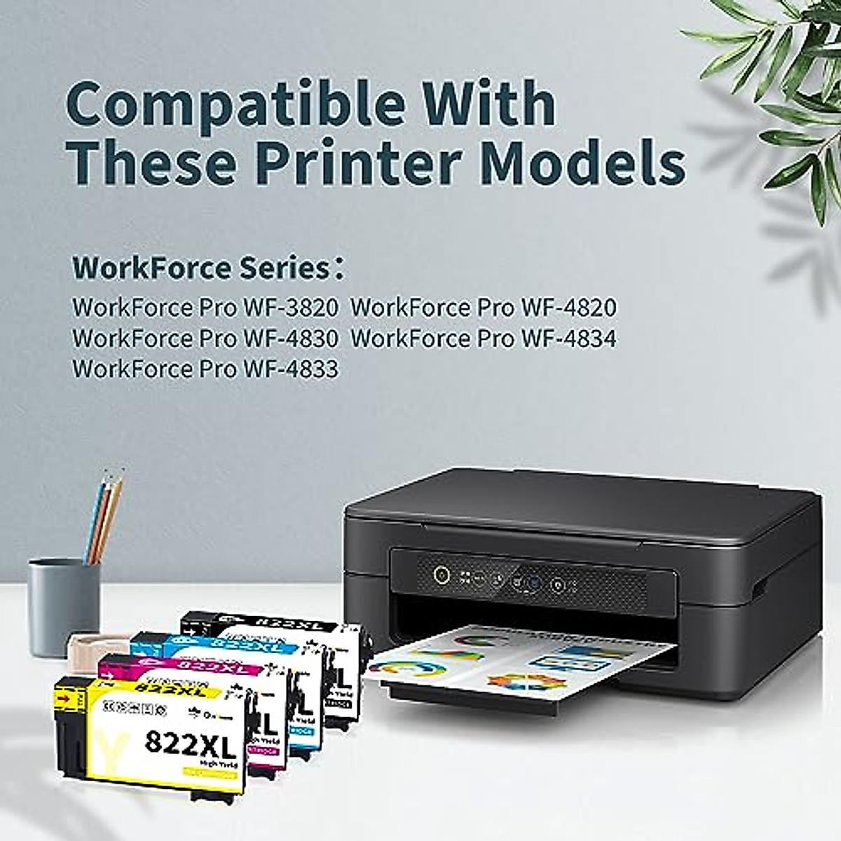 OINKWERE 822XL Ink Cartridges Remanufactured Replacement for Epson 822XL Ink cartridges 822 XL T822 T822XL Compatible for Workforce WF-3820 WF-4820 WF-4830 WF-4833 WF-4834 Printer (4 Pack)