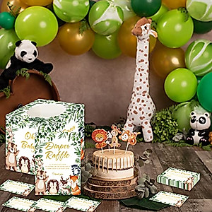 HPMNS 52 PCS Woodland Diaper Raffle Tickets with Box for Baby Shower, Baby Shower Games Invitations Decorations for Boy or Girl with Diaper Raffle Cards Sign for Baby Shower Gender Reveal Party
