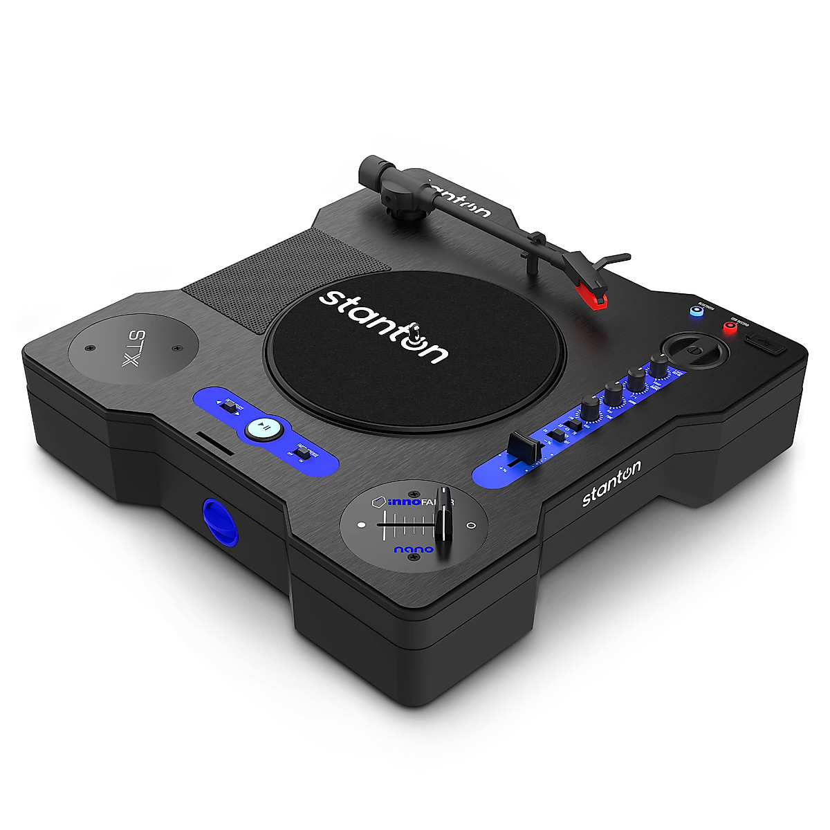 Stanton STX - Portable Scratch DJ Turntable with Innofader Nano Crossfader, Bluetooth, Pitch Slider, USB Recording, Speaker, 2 Rechargeable Batteries