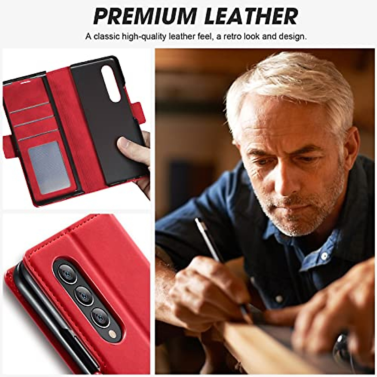 for Samsung Galaxy Z Fold 3 Case 5G Wallet, PU Leather Magnetic Flip Folio for Samsung Galaxy Fold 3 Case with Card Slots Blocking Kickstand Phone Cover for Samsung Fold3 5G Case Wallet (red)