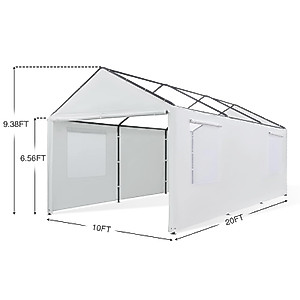 TGEHAP Carport Replacement Sidewall Replacement Sidewall Tarp Top for 10' x 20' Carport Frame Replacement Side Wall Cover Top Cover and Frame Not Included (White)