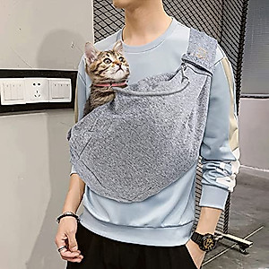 Dog Cat Sling Carrier, Subway Hands-Free Dog Cat Carrying Bag, Double-Sided Reversible Soft Fabric Puppy Sling, Outdoor Breathable Cotton Carrier for Small Dog Cat Pet