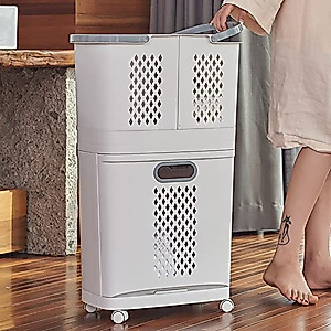 2 Tier Rolling Laundry Hamper,Multipurpose Sorter Basket Laundry Basket Bathroom Multi-layer Clothes Storage Basket Household Bathroom Simple Storage Shelf Kitchen Shelf