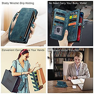 Defencase Moto G Stylus 5G Case (2021), Moto G Stylus 5G Case Wallet for Women Men, Durable PU Leather Magnetic Flip Strap Zipper Card Holder Phone Case for Motorola Moto G Stylus 5G, Blue-Green