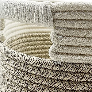SOQKEEN Woven Cube Storage Basket 2 PCS Bathroom Cotton Rope Storage Organizer Bins with Handles Baby Kids Versatile Hamper for Shelves Laundry Nursery(Light Brown)