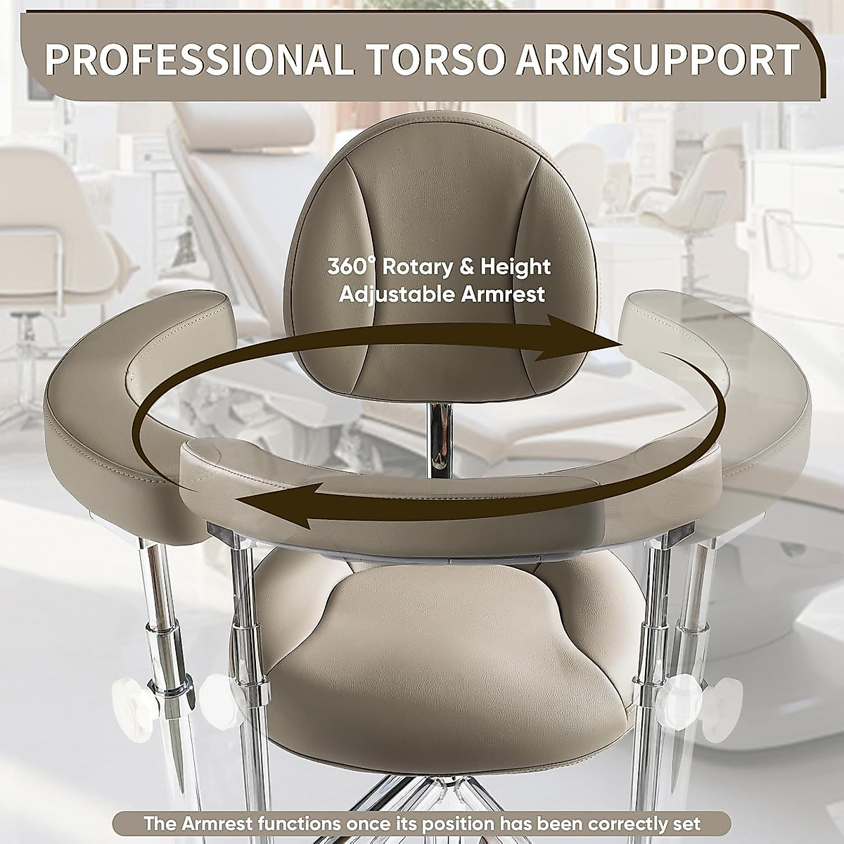 Viviange Ergonomic Dental Saddle Stool - Adjustable Rolling Dentist Chair with Back Support for Hygienists, Assistants - Medical Office & Salon Use -Grey