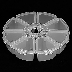 Yosoo Health Gear Clear 8 Compartment Round Jewelry Bead Storage Organizer, Portable Nail Storage Container 8 Grids Empty Nail Art Container Case Box Rhinestones Gem Container for Beauty Salon