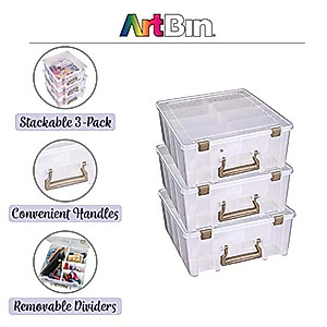 ArtBin 6990ZZ Super Satchel Double Deep 3-Pack, Portable Art & Craft Organizers with Handles, [3] Plastic Storage Cases, Clear & Gold