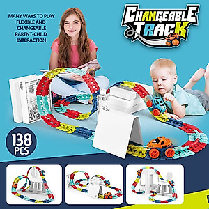 (138pcs) Car Track Set Race Track Toys for Boys Kids Toy Birthday Gifts with LED Light-Up Race Car,Flexible Changeable Magic Race Car Track Toys for 3 4 5 6 7 8+Year Old Boys Girls