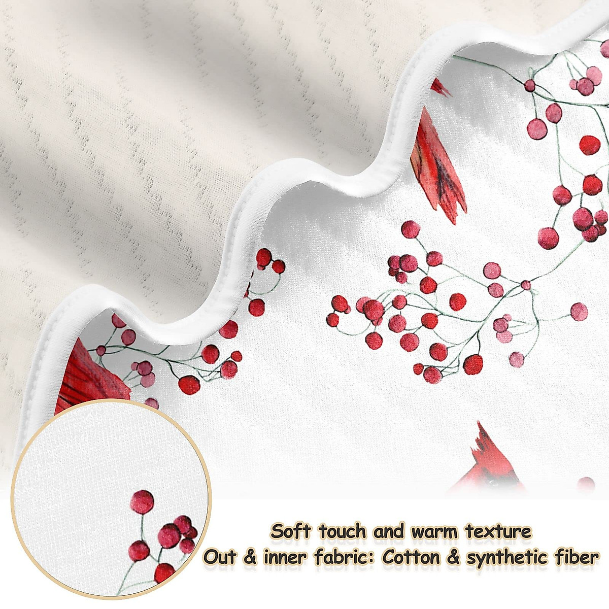 Ollabaky Cute Red Birds Baby Blanket for Boys Girls Cotton Throw Blanket Swaddle Blanket for Crib Stroller Nursery Receiving Blanket Infant Toddler Unisex 30"x40"