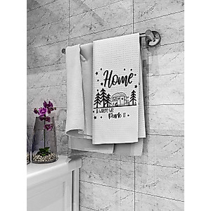 Dibor Home is Where We Park It Camping Kitchen Towels Dish Towels Dishcloth,Woodland RV Trailer Decorative Absorbent Drying Cloth Hand Towels Tea Towels for Bathroom Kitchen,Campers Gifts