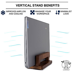 S&A WOODCRAFT Brown Acacia Wood Vertical Laptop Stand, Adjustable Wooden Laptop Holder, Non-Slip Laptop Dock Compatible with Apple MacBook, Microsoft Surface, Gaming Laptops, IPad, Tablets