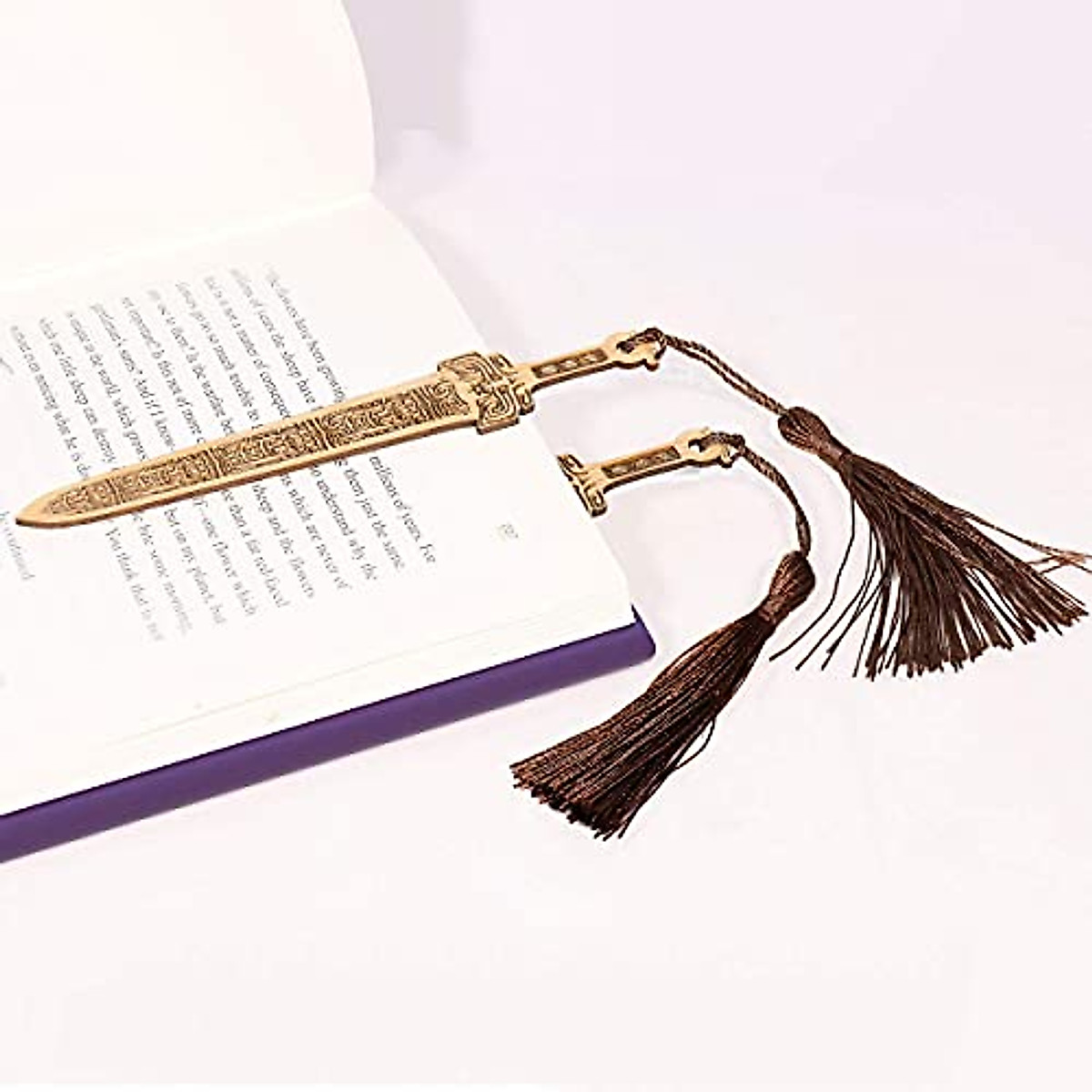 Gdpaddy Handmade Natural Bamboo Bookmark with Beautiful Tassels,Vintage Style Bookmark is A Unique Gift for Teachers, Students, Men and Women - 4Pcs (Sword)