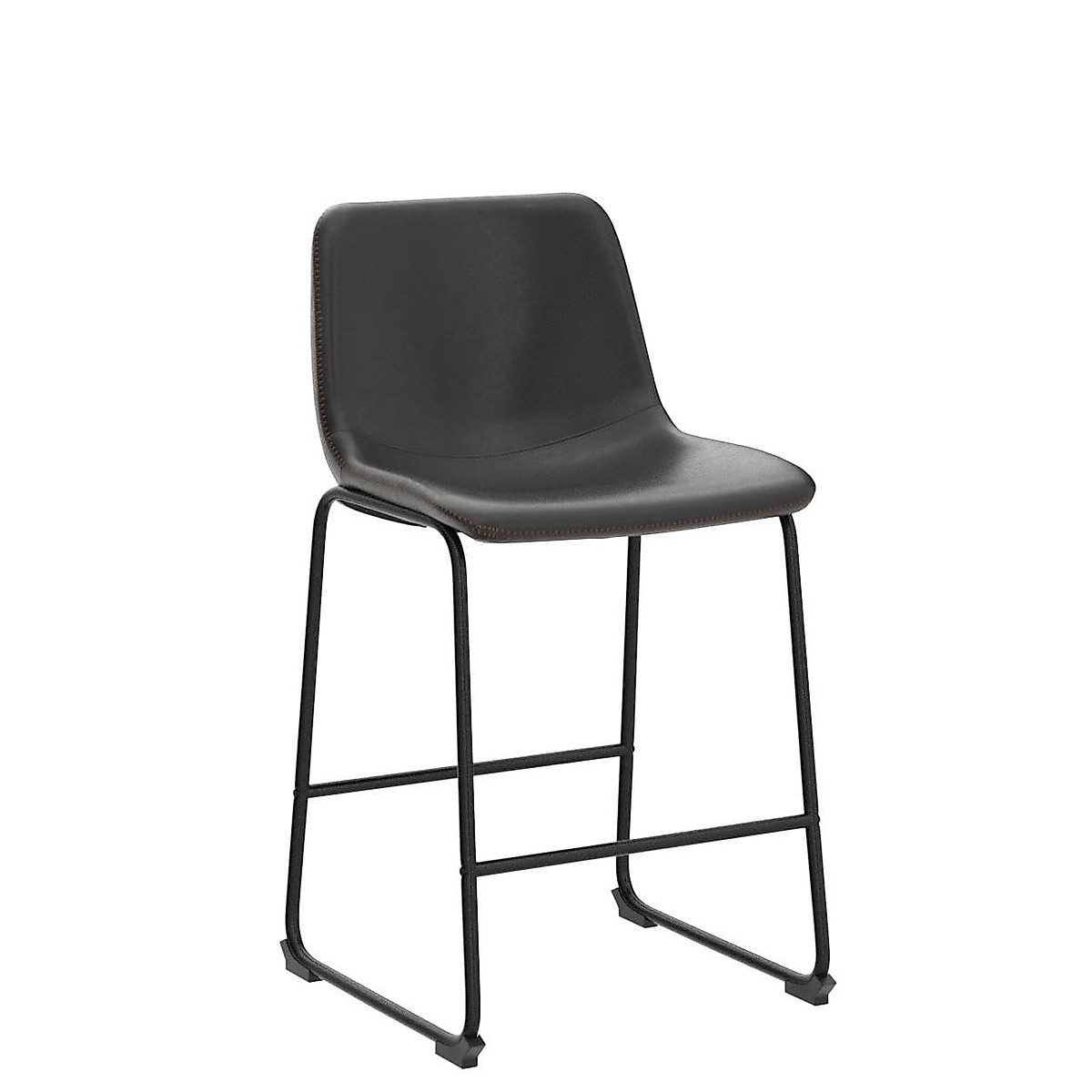 Bar Stools Set of 2, Counter Height Bar Stools with Back, 26 inch Armless Industrial Faux Leather Barstools with Metal Legs and Footrest, Modern Dining Chairs for Home Kitchen Island, Black