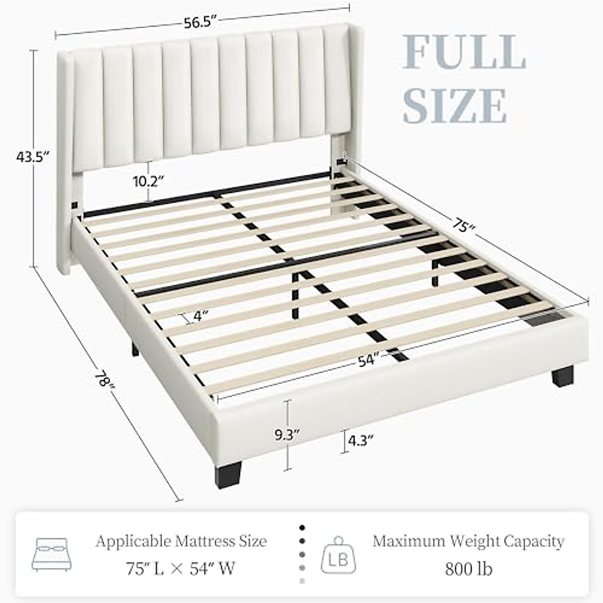 Yaheetech Full Bed Frame Upholstered Platform Bed with Fabric Headboard, Wing Edge Design/Non-Slip and Noise-Free/Wooden Slats Support/No Box Spring Needed/Easy Assembly, Beige Full Bed