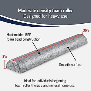 OPTP Silver AXIS Foam Roller, Moderate Density for Sports Medicine, Physical Therapy, Pilates, Yoga - Myofascial Release on Trigger Points (Silver Moderate Density, 36" x 3" Half-Round)
