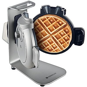 Tesslux Belgian Waffle Maker, Vertical Design with Non-stick Plate, 5 Browning Settings, with Precision-Pour Cup, 800W, Sliver